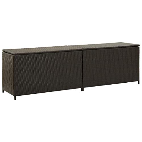 Festnight Garden Storage Deck Box Brown Poly Rattan Storage Cabinet with Water Resistant Lining Garden Organizer for Patio Lawn Backyard Outdoor Indoor Furniture 78.7 x 19.6 x 23.6 Inches (W x D x H)