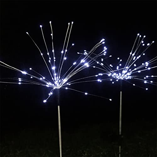 Rockabyee 2 Pack 120 Led Solar Firework Lights, 8 Modes Starburst Stake Lights, Outdoor Solar Garden Lights for Wedding Party Festival (Cool White)