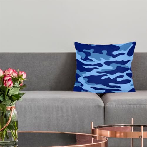 XMNYGJ Blue Camouflage Camo Throw Pillow Covers 20 x 20 Inch Decorative Square Cushion Case Soft Cozy Modern Pillowcase for Couch Sofa Bed Living Room Home Decor