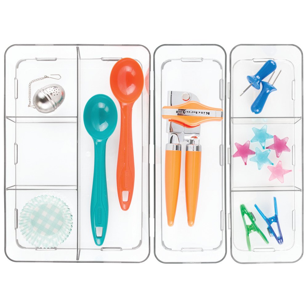 iDesign Clarity Bathroom Interlocking Drawer Organizer for Cosmetics, Beauty Products, Hair Accessories - Extra Large, Clear 12-inch x 4-inch x 3-inch