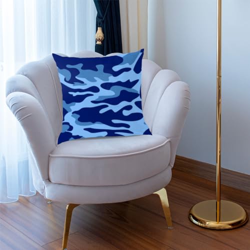XMNYGJ Blue Camouflage Camo Throw Pillow Covers 20 x 20 Inch Decorative Square Cushion Case Soft Cozy Modern Pillowcase for Couch Sofa Bed Living Room Home Decor