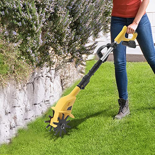 Cordless Tiller Cultivator, Electric Garden Cultivator 20V 250RPM, 3.9inch Wide Battery Powered Garden Cultivator, Extendable Pole for Lawn,Yard,Soil Cultivation