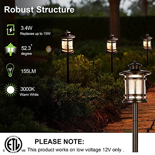 hykolity Low Voltage ORB LED Landscape Path Light W/ Crackled Shade, 3.4W 155LM 12V Wired Outdoor LED Walkway Light, Die-cast Aluminum Construction, 30-Watt Equivalent, 15-Year Lifespan-6Pack