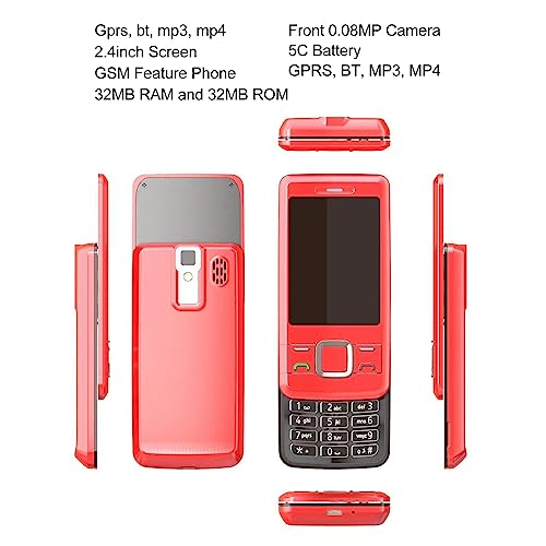 Unlocked Slider Phone, 2G GSM 1200mAh Battery Loud Voice Big Button Dual Card Senior Cell Phone for Elderly Kids Unlocked Mobile Phone Flip Cell Phone for Seniors (Red)