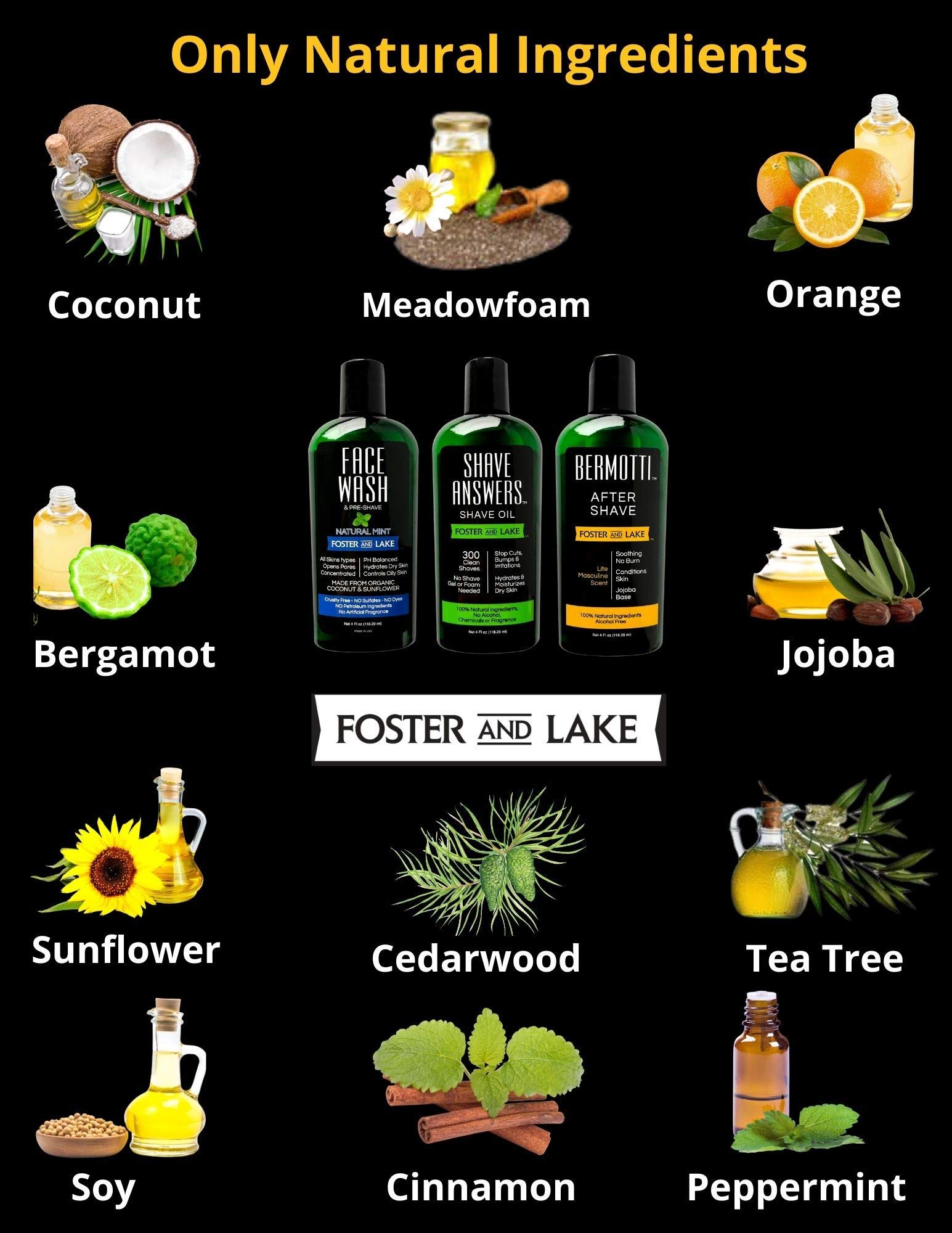 Foster and Lake, BERMOTTI No Burn Best Aftershave Balm, 4 fl. oz.- Natural Non Alcohol, Bergamot Scent, Skin Moisturizer Lotion for Head or Face