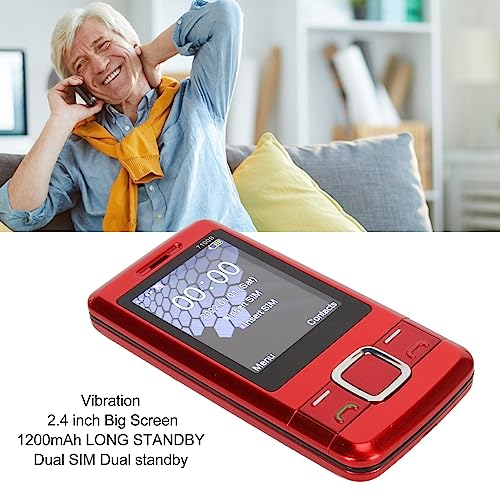 Unlocked Slider Phone, 2G GSM 1200mAh Battery Loud Voice Big Button Dual Card Senior Cell Phone for Elderly Kids Unlocked Mobile Phone Flip Cell Phone for Seniors (Red)