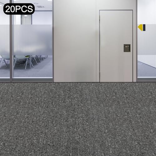 LOHISHILO 20Pcs Square Carpets, 20"x20" Peel and Stick Carpet Tile Tile Outdoor Use, Commercial Carpet, Repeated Use Floor Tile Washable Mats for Living Rooms, Bedrooms, Dining Rooms(Dark Grey)