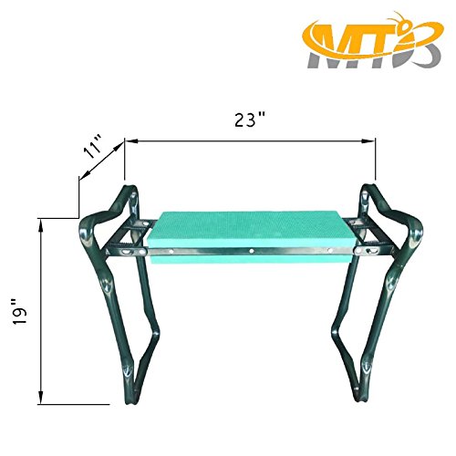 MTB Heavy Duty Folding Garden Kneeler and Seat for Weeding and Portable Garden Stool Seat with Bonus Tool Pouch, EVA Kneeling Pad
