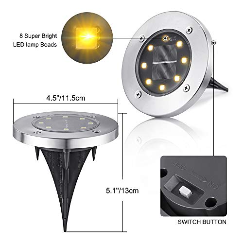 LYHOPE Solar Ground Lights Outdoor, 16 Pack 8 LED Solar Disk Lights Waterproof Garden In-ground Pathway Lights Landscape Lighting for Lawn,Yard,Deck,Patio,Walkway (Warm White)