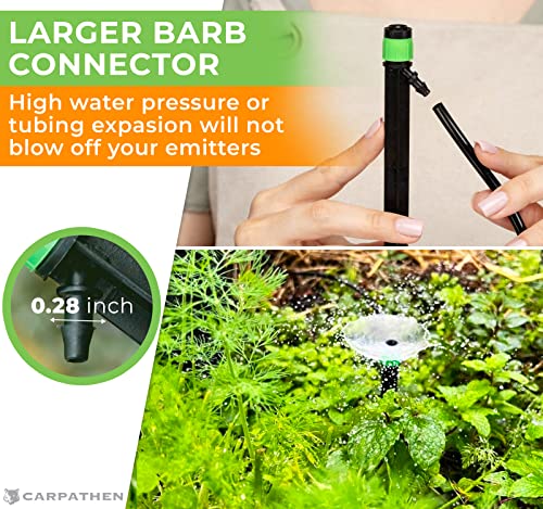 CARPATHEN 100 Drip Irrigation Emitters Vortex - Drip Irrigation Parts for Irrigation Kit - ¼ inch Irrigation Tubing Compatible - 360 deg Adjustable Fan Sprayer for Raised Garden Bed, Potted Plants