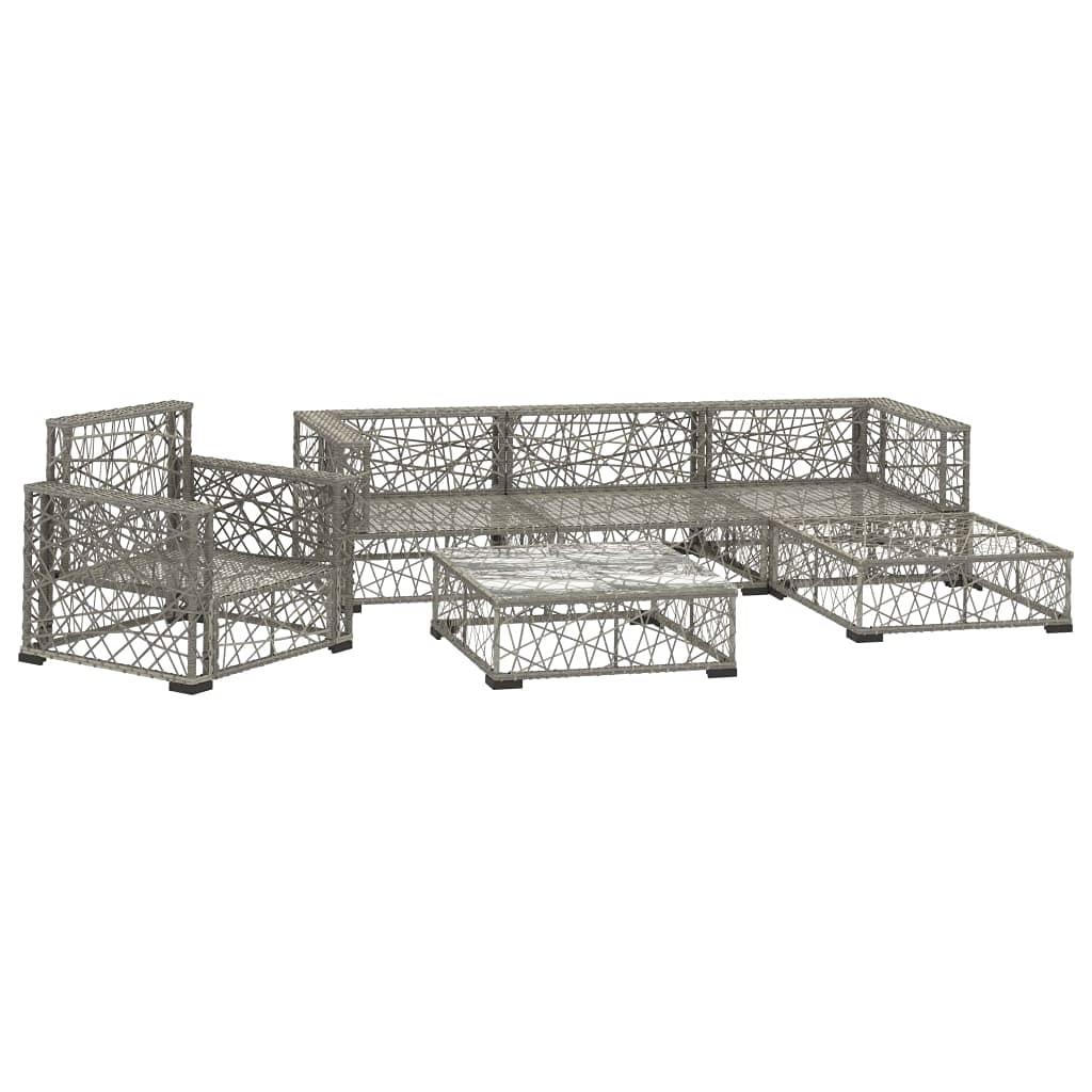 6 Piece Outdoor Patio Furniture Sets with Tea Table and Cushions | PE Rattan Sectional Patio Sofa Set | Patio Sofa Couch Conversation Set | All-Weather Garden Sofa Set | Gray Poly Rattan