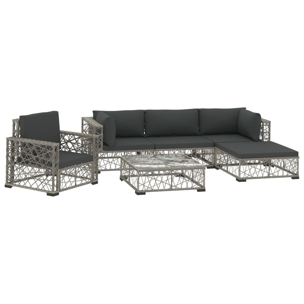 6 Piece Outdoor Patio Furniture Sets with Tea Table and Cushions | PE Rattan Sectional Patio Sofa Set | Patio Sofa Couch Conversation Set | All-Weather Garden Sofa Set | Gray Poly Rattan