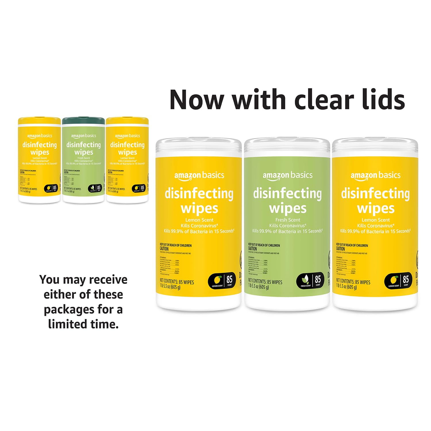 Amazon Basics Disinfecting Wipes, Lemon Scent & Fresh Scent, Sanitizes/Cleans/Disinfects/Deodorizes, 85 Count: Pack of 3 (Previously Solimo)