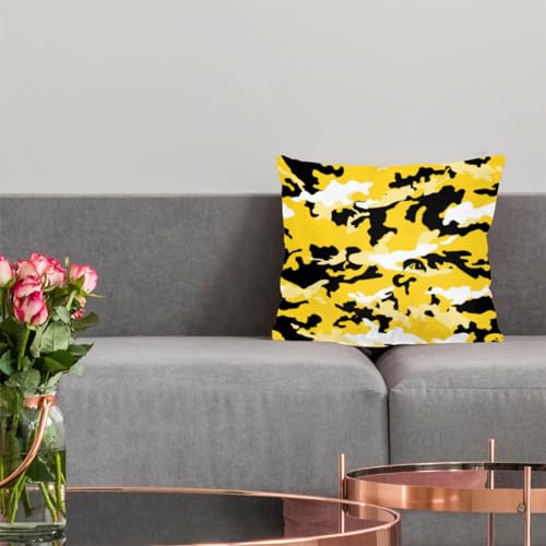 XMNYGJ Yellow Camo Throw Pillow Covers 16 x 16 Inch Decorative Square Cushion Case Soft Cozy Modern Pillowcase for Couch Sofa Bed Living Room Home Decor