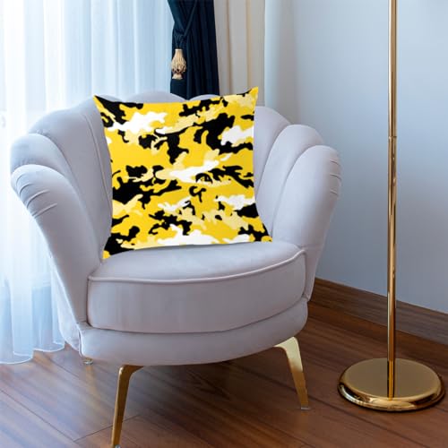 XMNYGJ Yellow Camo Throw Pillow Covers 16 x 16 Inch Decorative Square Cushion Case Soft Cozy Modern Pillowcase for Couch Sofa Bed Living Room Home Decor