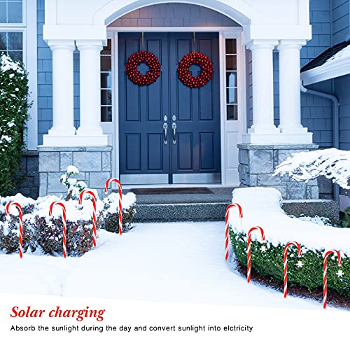 Christmas Candy Cane Solar Lights with SnowflakesCandy Cane Lights Set of 8,Red and White Yard Lights for Holiday Xmas Indoor Courtyard Patio Garden Walkway