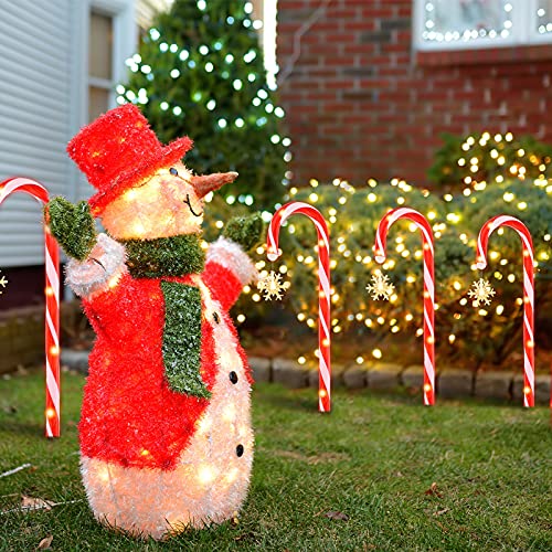 Christmas Candy Cane Solar Lights with SnowflakesCandy Cane Lights Set of 8,Red and White Yard Lights for Holiday Xmas Indoor Courtyard Patio Garden Walkway