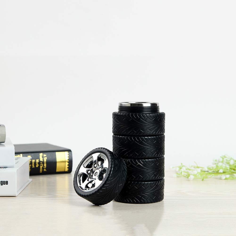 Tire Coffee Tea Cup Stainless Steel Interior Durable Cup Personalized Tire Styling Coffee mug / Tea cup,Designed for Car Lovers,Stainless Steel Inner Tube,11oz Coffee Thermos for Men