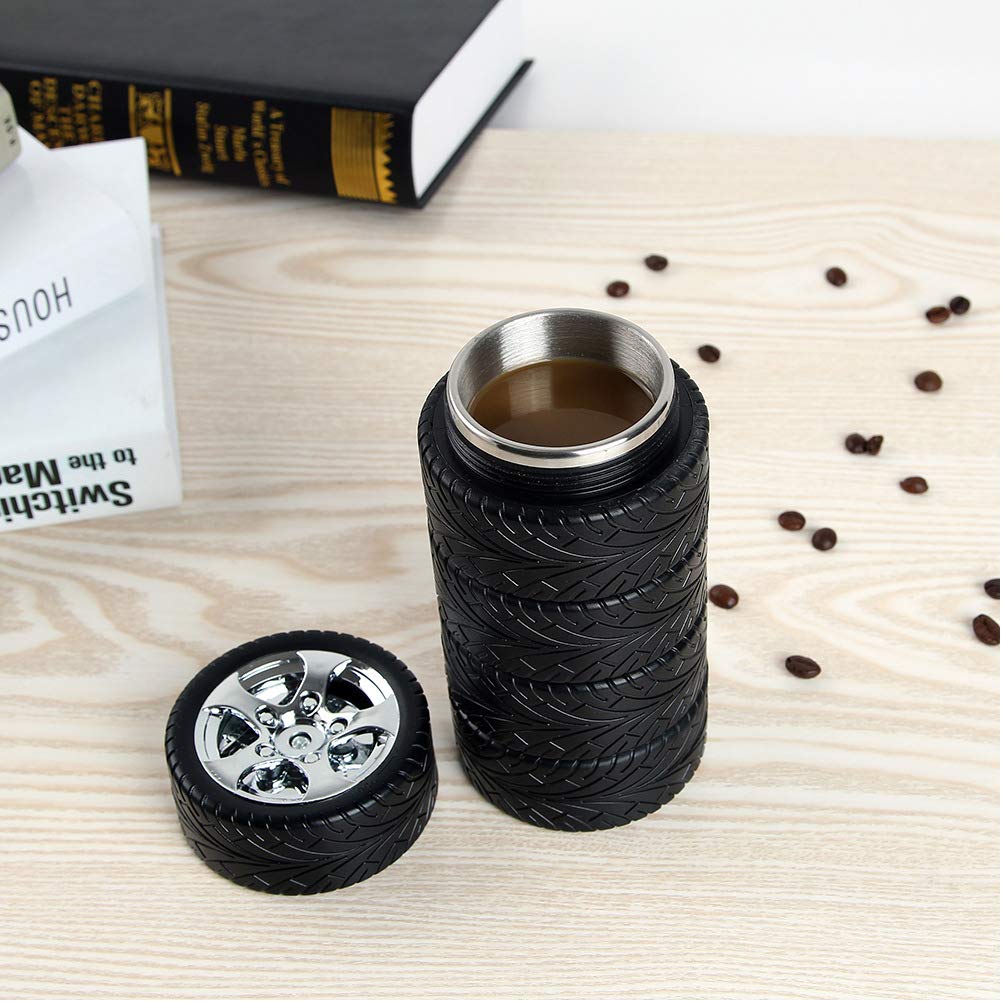 Tire Coffee Tea Cup Stainless Steel Interior Durable Cup Personalized Tire Styling Coffee mug / Tea cup,Designed for Car Lovers,Stainless Steel Inner Tube,11oz Coffee Thermos for Men