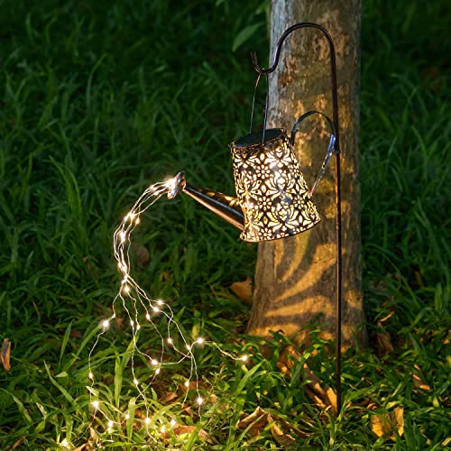 Garden Decor Solar Lights Outdoor Watering Can Decoration Hanging Lantern Waterproof for Lawn Patio Garden Courtyard Table Yard Pathway Walkway Outdoor Gardening Gifts, Warm White LED (Large)