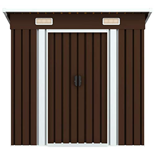 INLIFE Garden Shed with Sliding Doors Galvanized Steel Metal Storage Shed Outdoor Tool Storage Shed for Garden,Patio,Backyard Tools and Accessories Brown 74.8"x48.8"x71.3"