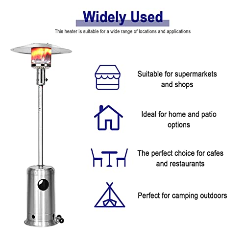 PIONOUS 6 Set of Silver Powerful 48,000 BTU Outdoor Standing Patio Heater with Wheels for Restaurant, Camping, Gardens, Homes, Hotel, Parties