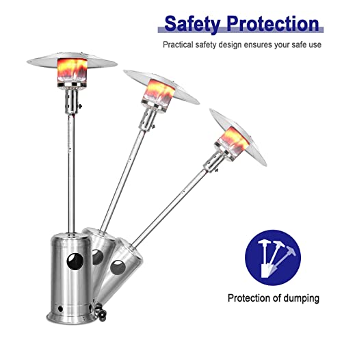 PIONOUS 6 Set of Silver Powerful 48,000 BTU Outdoor Standing Patio Heater with Wheels for Restaurant, Camping, Gardens, Homes, Hotel, Parties