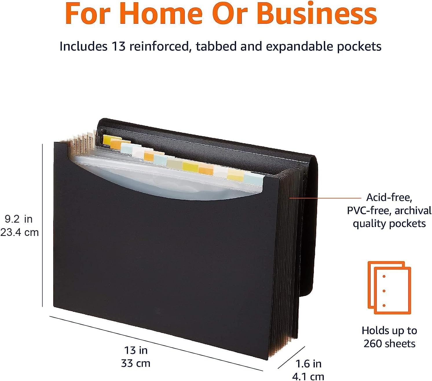 Amazon Basics Expanding Organizer File Folder, Letter Size - Black, 1-Pack