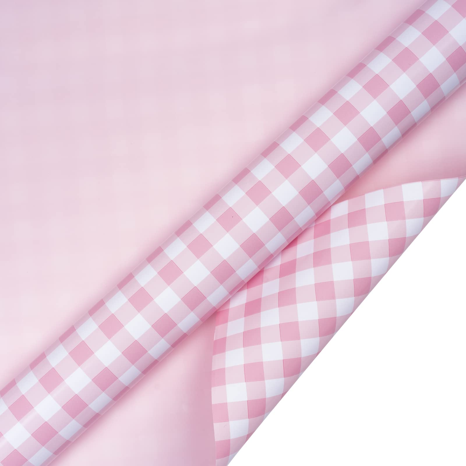 WRAPAHOLIC Reversible Wrapping Paper - Mini Roll - 17 Inch X 33 Feet - Pink and White Plaid Design for Birthday, Holiday, Wedding, Baby Shower