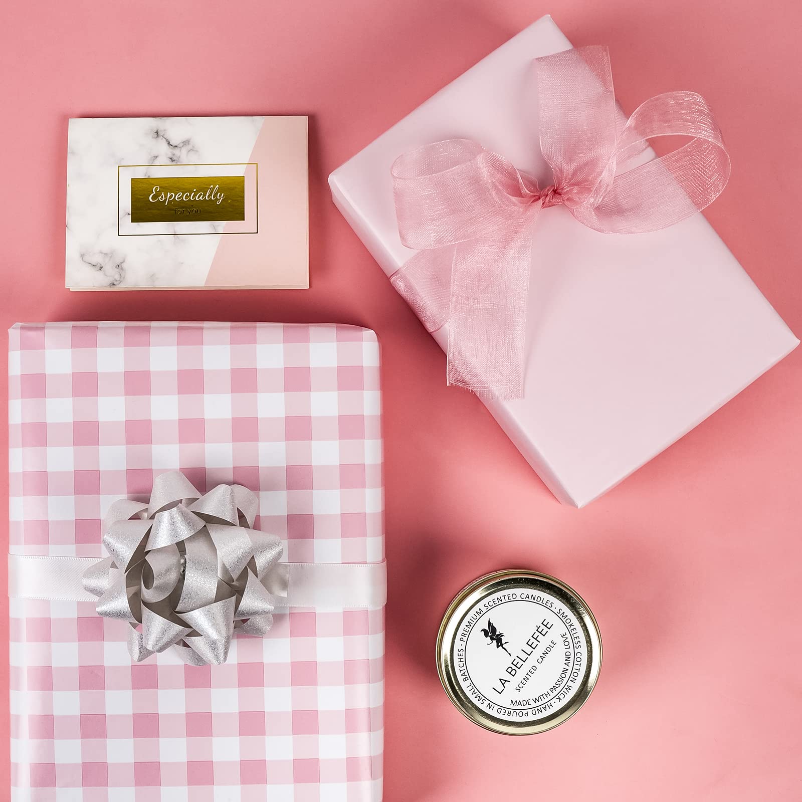 WRAPAHOLIC Reversible Wrapping Paper - Mini Roll - 17 Inch X 33 Feet - Pink and White Plaid Design for Birthday, Holiday, Wedding, Baby Shower