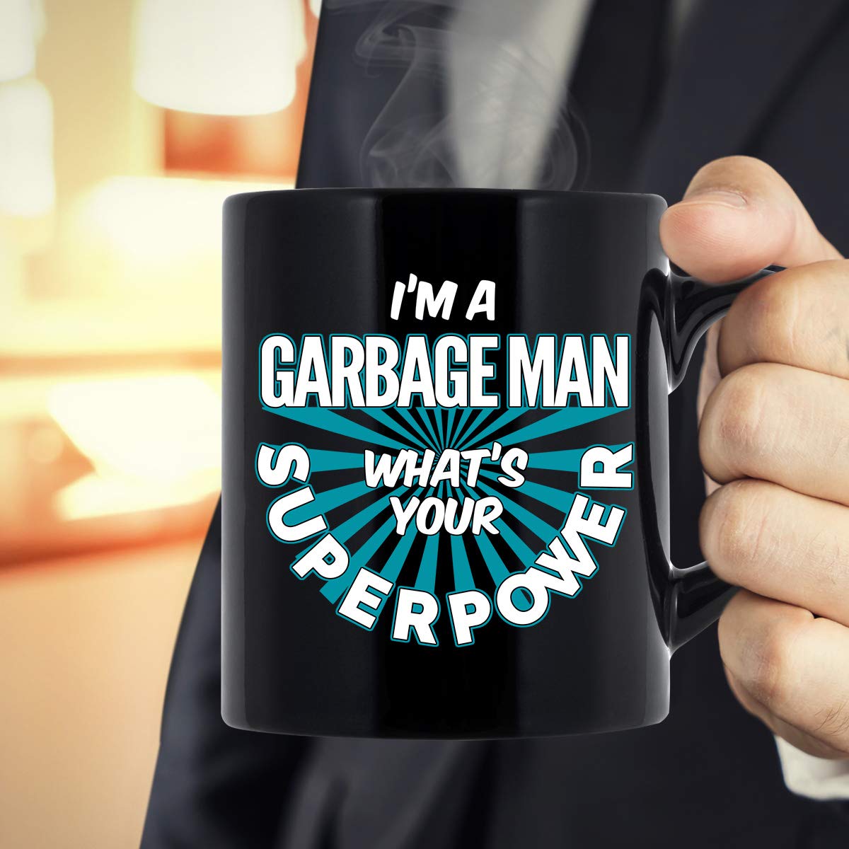 Garbage Man Coffee Mug. I'm A Garbage Man What's Your Superpower Funny Coffee Cup Gifts for Women Men 11 oz black