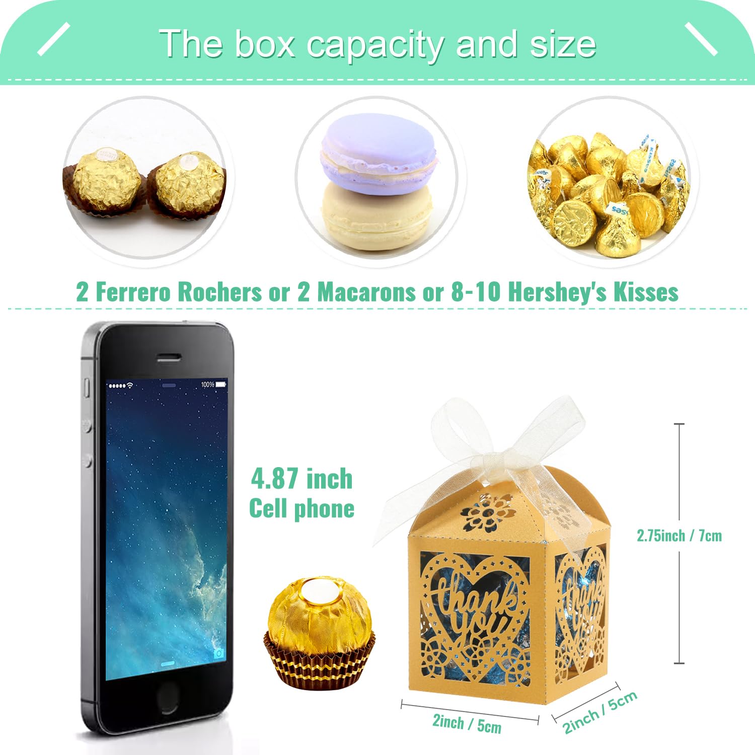 COTOPHER Laser Cut Boxes, 100pcs Thank You Gift Boxes Wedding Party Favor Boxes Lace Candy Boxes for Wedding Bridal Shower Baby Shower Birthday Party Decorations with Ribbons (Gold, 100)