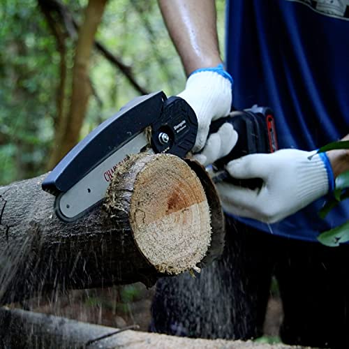 Mini Chainsaw 6-Inch with 2Pcs Battery, Brushless chainsaw with Safety Lock, Cordless hand saw with 2 chains, Handheld Small Chainsaw for Gardening Tree Branch Trimming (Black)