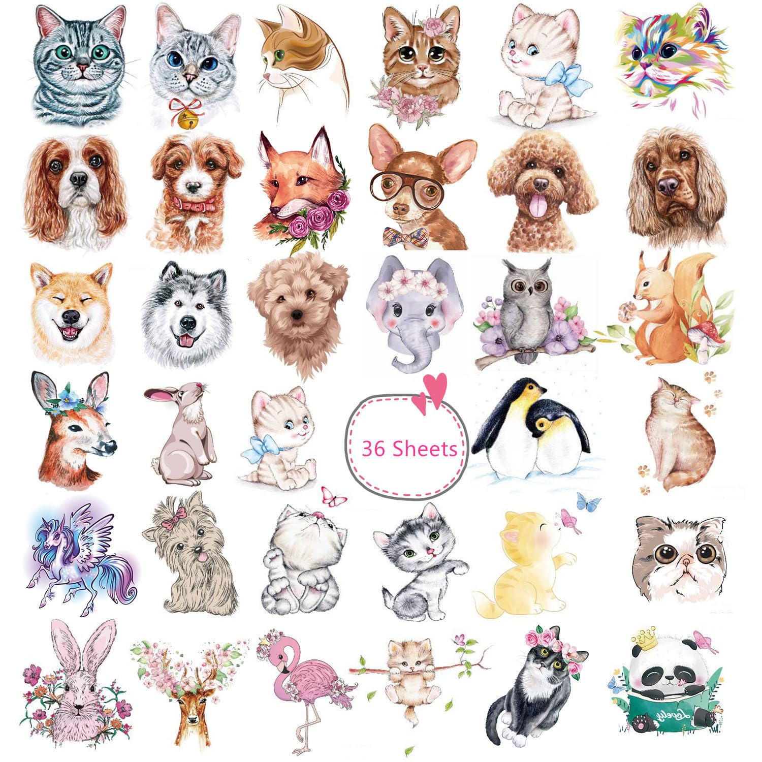 36 Sheets Animals Theme Temporary Tattoos for Kids, Animal Tattoos Featured Zoo Patterned Body Art Waterproof Temporary Tattoos Toddler Tattoos, Fake Waterproof Tattoos for Boys Girls