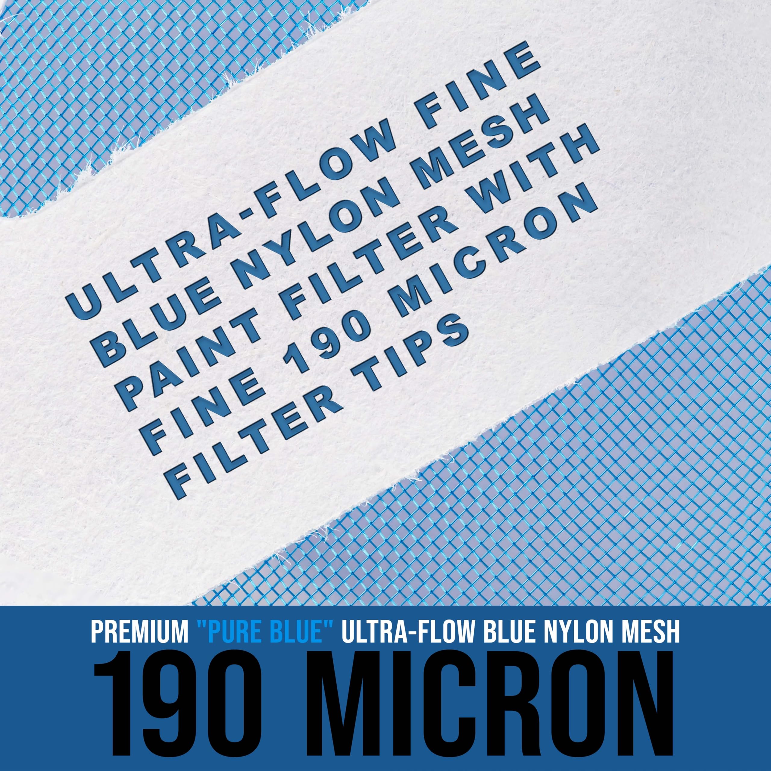 TCP Global 50 Pack of Paint Strainers with Fine 190 Micron Filter Tips - Premium "Pure Blue" Ultra-Flow Blue Nylon Mesh - Cone Paint Filter Screen