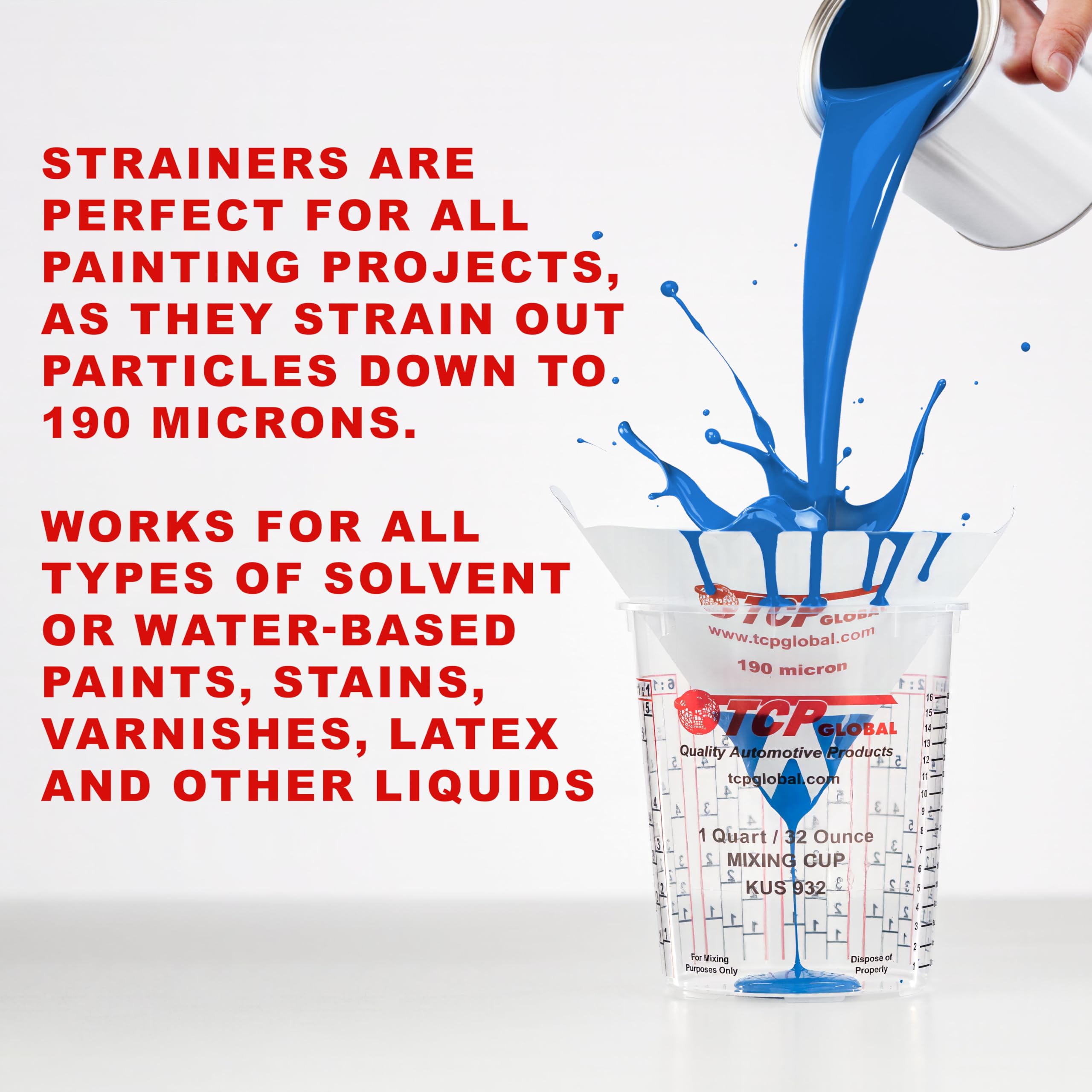 TCP Global 50 Pack of Paint Strainers with Fine 190 Micron Filter Tips - Premium "Pure Blue" Ultra-Flow Blue Nylon Mesh - Cone Paint Filter Screen