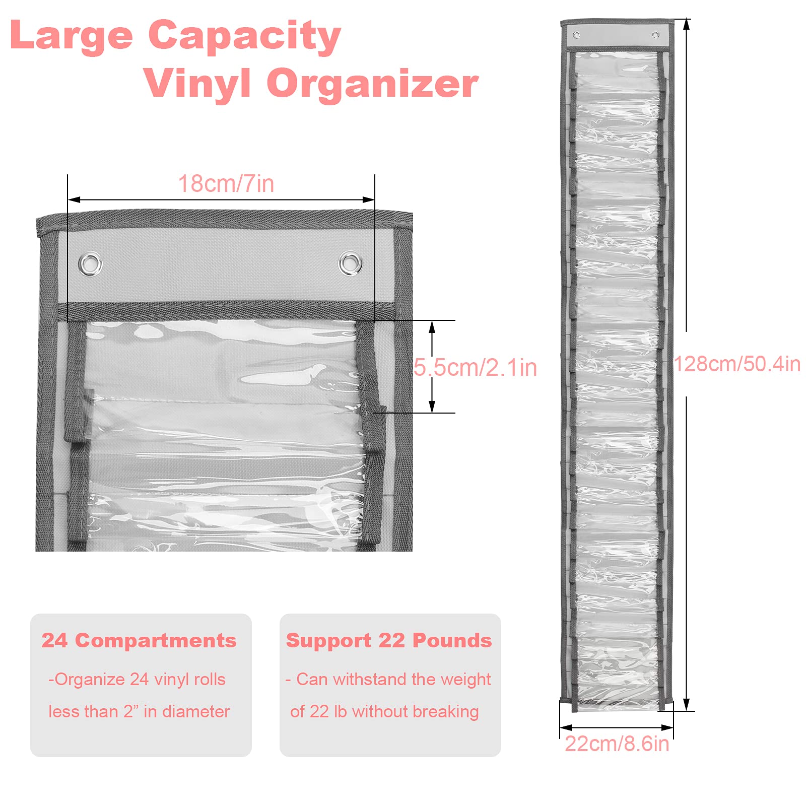 Coitak Vinyl Roll Holder, Vinyl Storage Organizer with 24 Compartments, Craft Vinyl Storage Rack, Gift Wrap Organizer, Gray