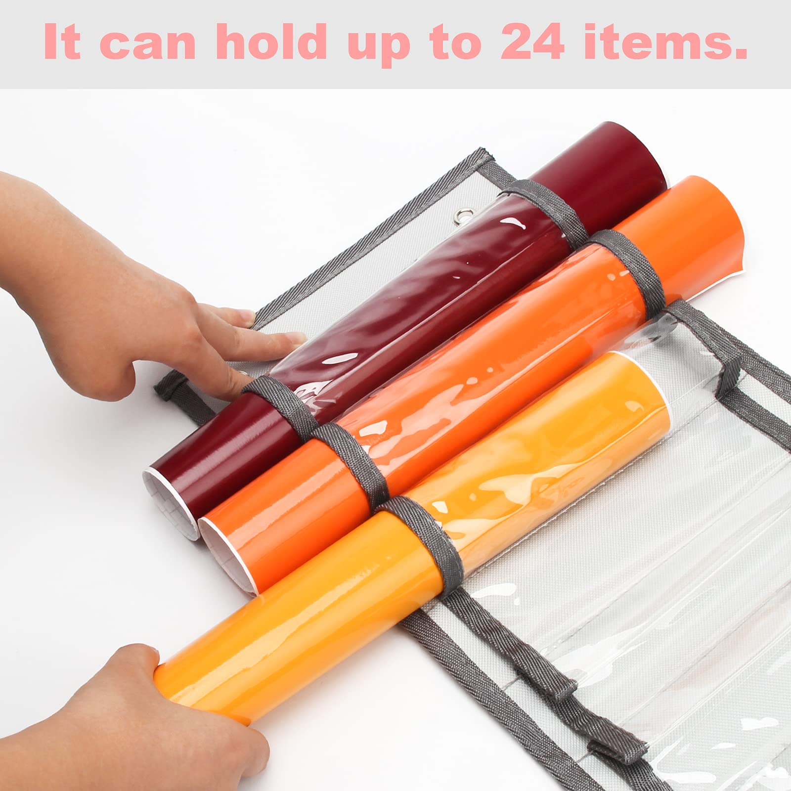 Coitak Vinyl Roll Holder, Vinyl Storage Organizer with 24 Compartments, Craft Vinyl Storage Rack, Gift Wrap Organizer, Gray