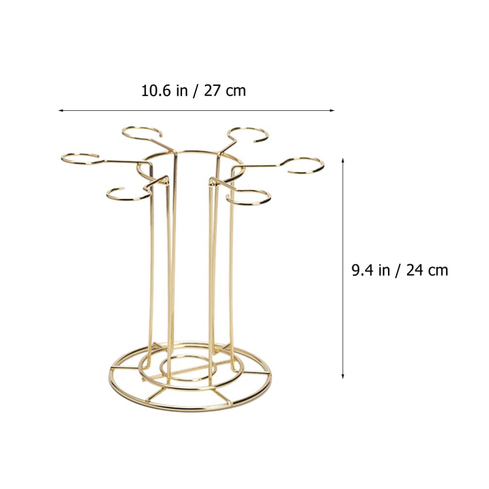 DOITOOL Wine Glass Holder Stand, Countertop Freestanding Stemware Drying Rack Vertical Wine Glass Display Storage Rack Tabletop Glass Display Hanger with 6 Hooks for Bar Kitchen Table, Gold