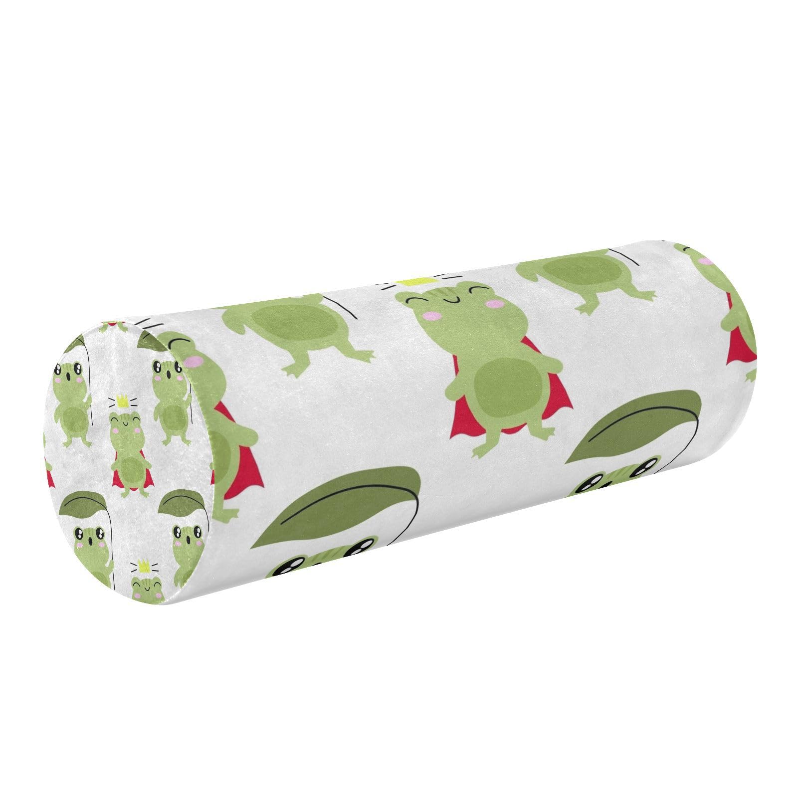 xigua Cute Frog Neck Roll Pillow for Neck Relief with Removable Washable Cover - Memory Foam Round Cylinder Bolster, Ergonomically Designed for Head, Neck, Back, and Legs