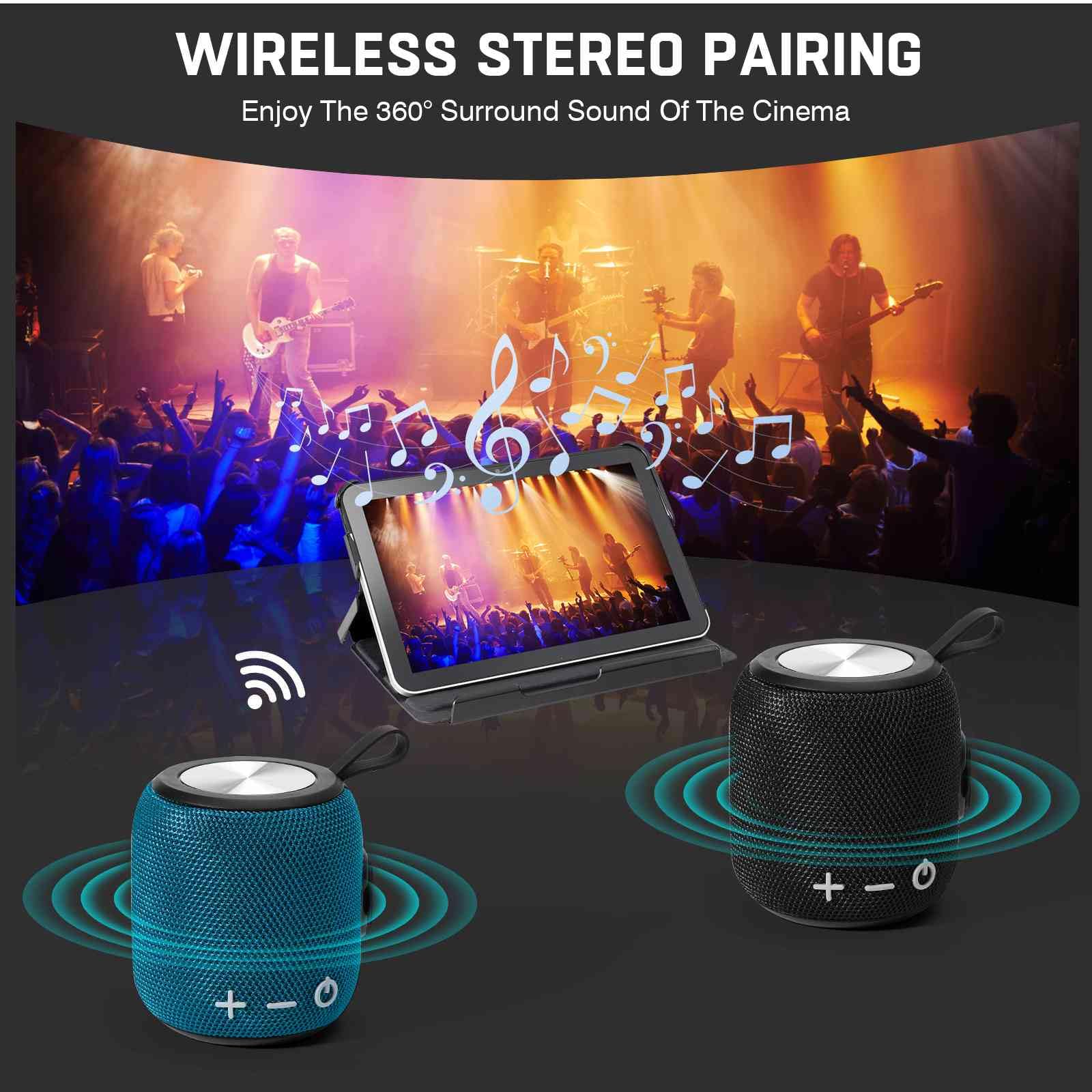 Bluetooth Speaker: Powerful Stereo Sound, IPX7 Waterproof, True Wireless Stereo Pairing, Portable Design, Latest Bluetooth V5.2 - Perfect for Lenovo A6 Note, Beach, Outdoor, Home, Parties- Blue