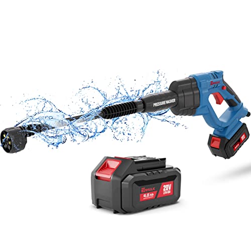 Enhulk Pressure Washer Cordless, Peak 380 PSI Portable Power Cleaner with 20V 4.0Ah Battery, 6-in-1 Nozzle, Soap Applicator, Brush, 13ft Suction Height for Outdoor Wall Floor Window Cleaning