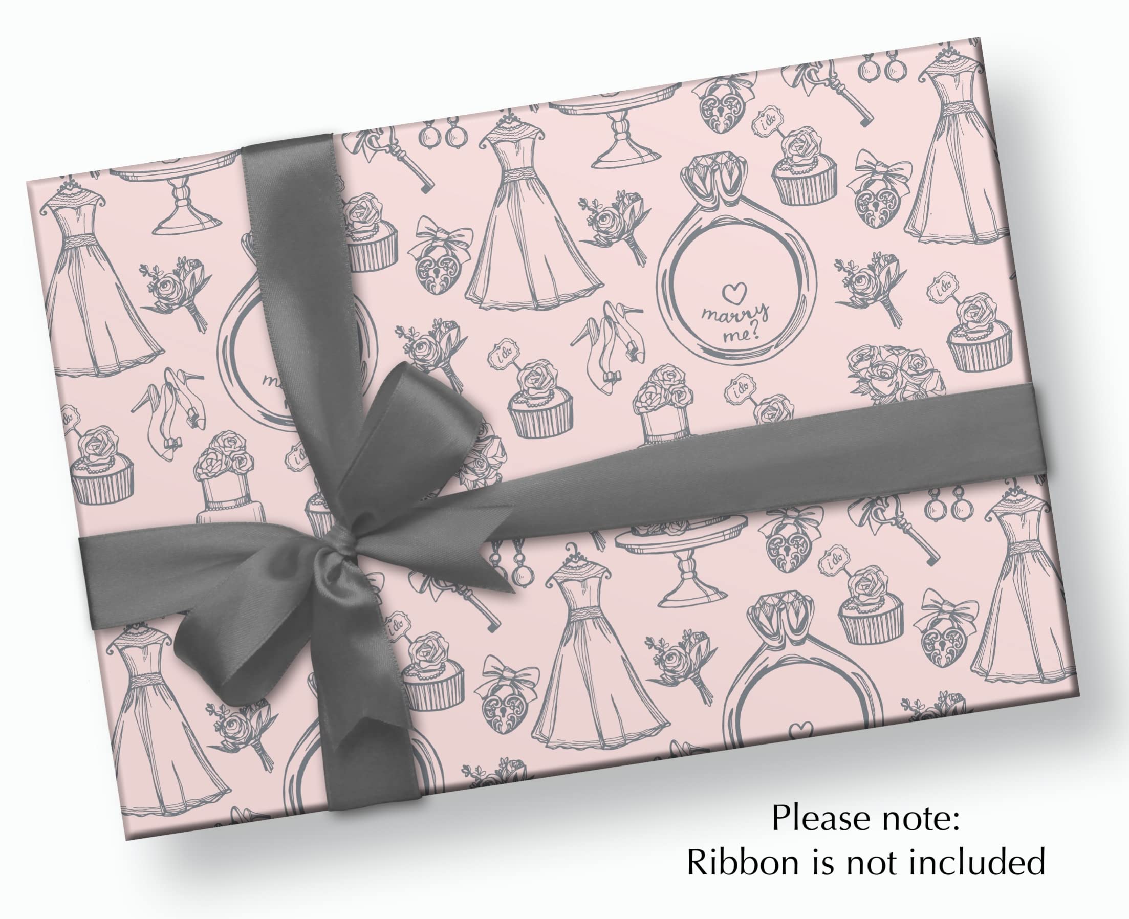 Stesha Party Pink Bridal Shower Gift Wrapping Paper - Folded Flat 30 x 20 Inch - 3 Sheets
