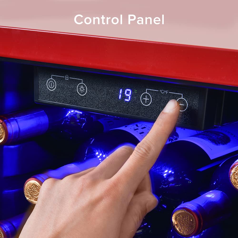 Yehha 1 Cellars 24 Bottle, Compressor Freestanding Refrigerator, Single Zone with Stainless Steel Glass Door, Mini Fridge Cooler, White, Champagne or Sparkling Wine, Red