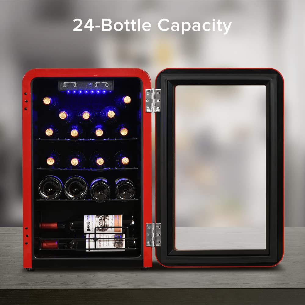 Yehha 1 Cellars 24 Bottle, Compressor Freestanding Refrigerator, Single Zone with Stainless Steel Glass Door, Mini Fridge Cooler, White, Champagne or Sparkling Wine, Red