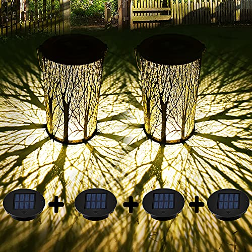 Gifts for Women, Kwaiffeo Solar Lanterns for Garden Patio Yard Decor, Retro Solar Table Lights with 4 Solar Top Panels, Birthday Gifts for Women, Gifts for Mom Grandma Teacher, 2 Pack