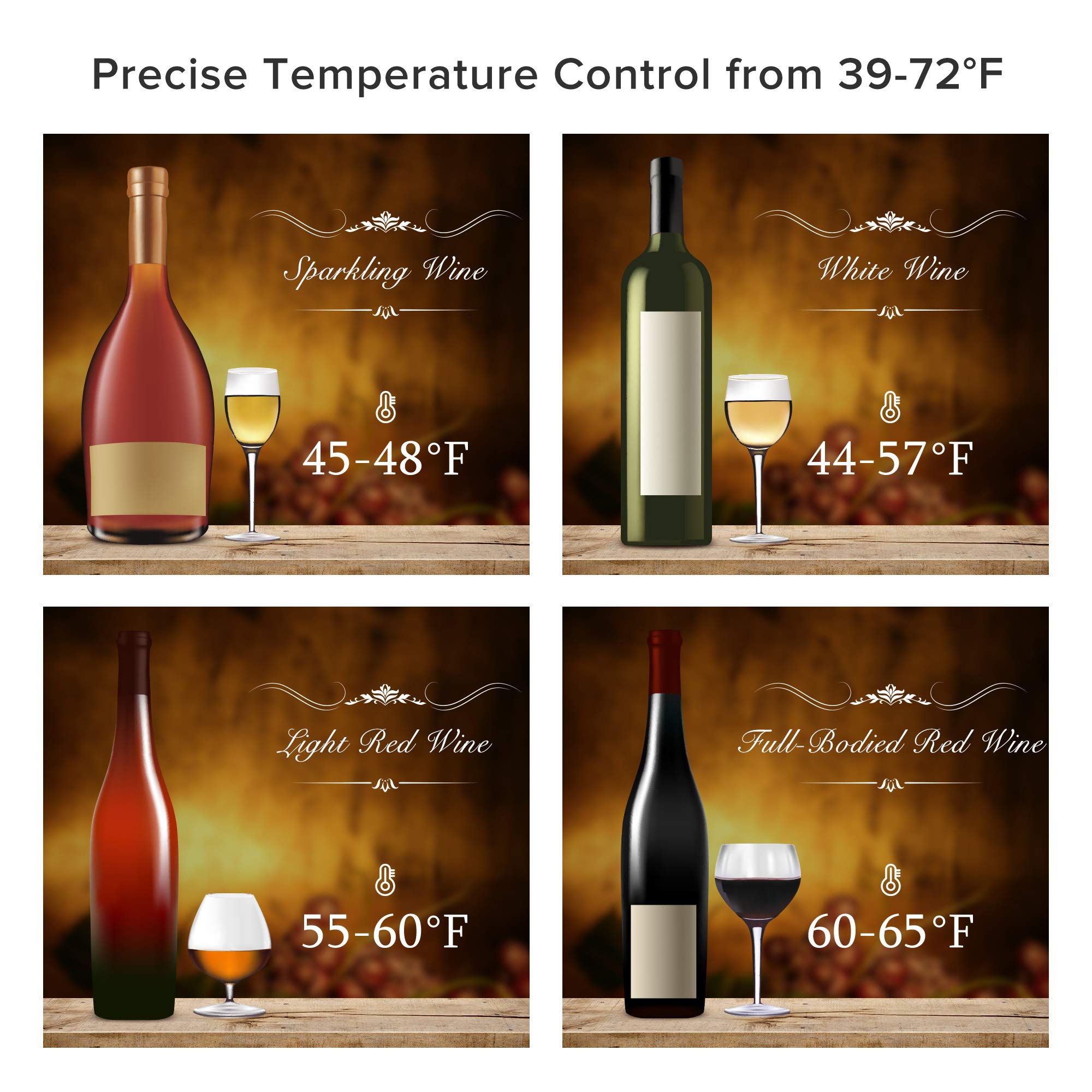 Yehha 1 Cellars 24 Bottle, Compressor Freestanding Refrigerator, Single Zone with Stainless Steel Glass Door, Mini Fridge Cooler, White, Champagne or Sparkling Wine, Red