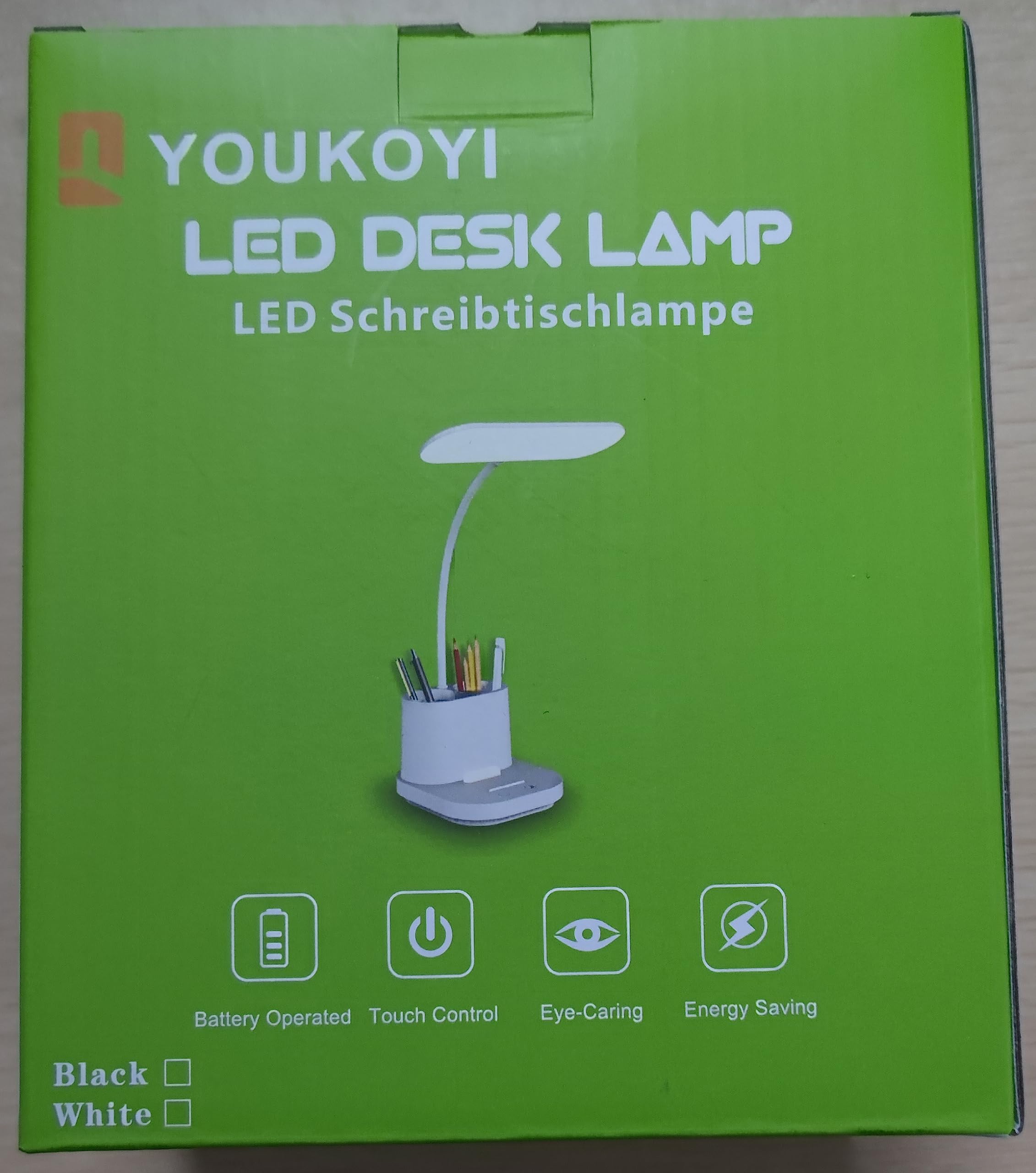 YOUKOYI LED Desk Lamps for Home Office, Rechargeable Battery Operated Desk Lamp with Touch Control, Stepless Dimming, 3 Color Modes, Pen Holder and Night Light- Gooseneck Desk light for Study, Reading