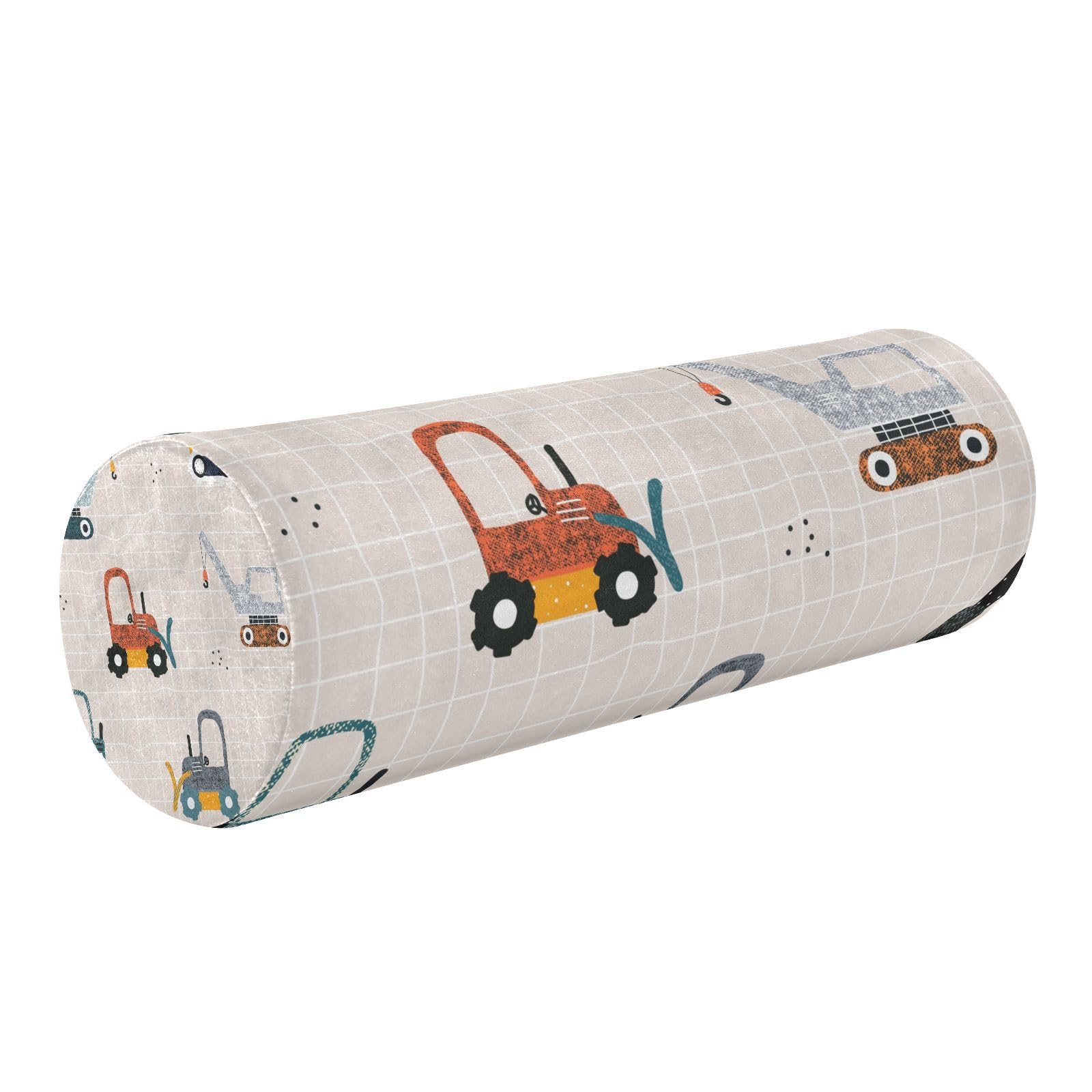 xigua Cute Truck Excavator Neck Roll Pillow for Neck Relief with Removable Washable Cover - Memory Foam Round Cylinder Bolster, Ergonomically Designed for Head, Neck, Back, and Legs
