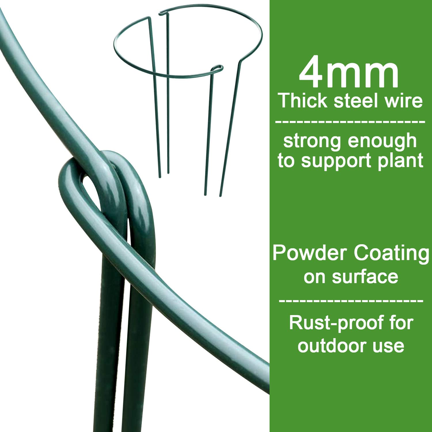 HiGift 8 Pack Plant Support Stakes, 10" Wide x 24" High Half Round Metal Garden Plant Stake Peony Plant Support Cage, Green Plant Support Ring Border for Tomato,Hydrangea,Flower Indoor Outdoor